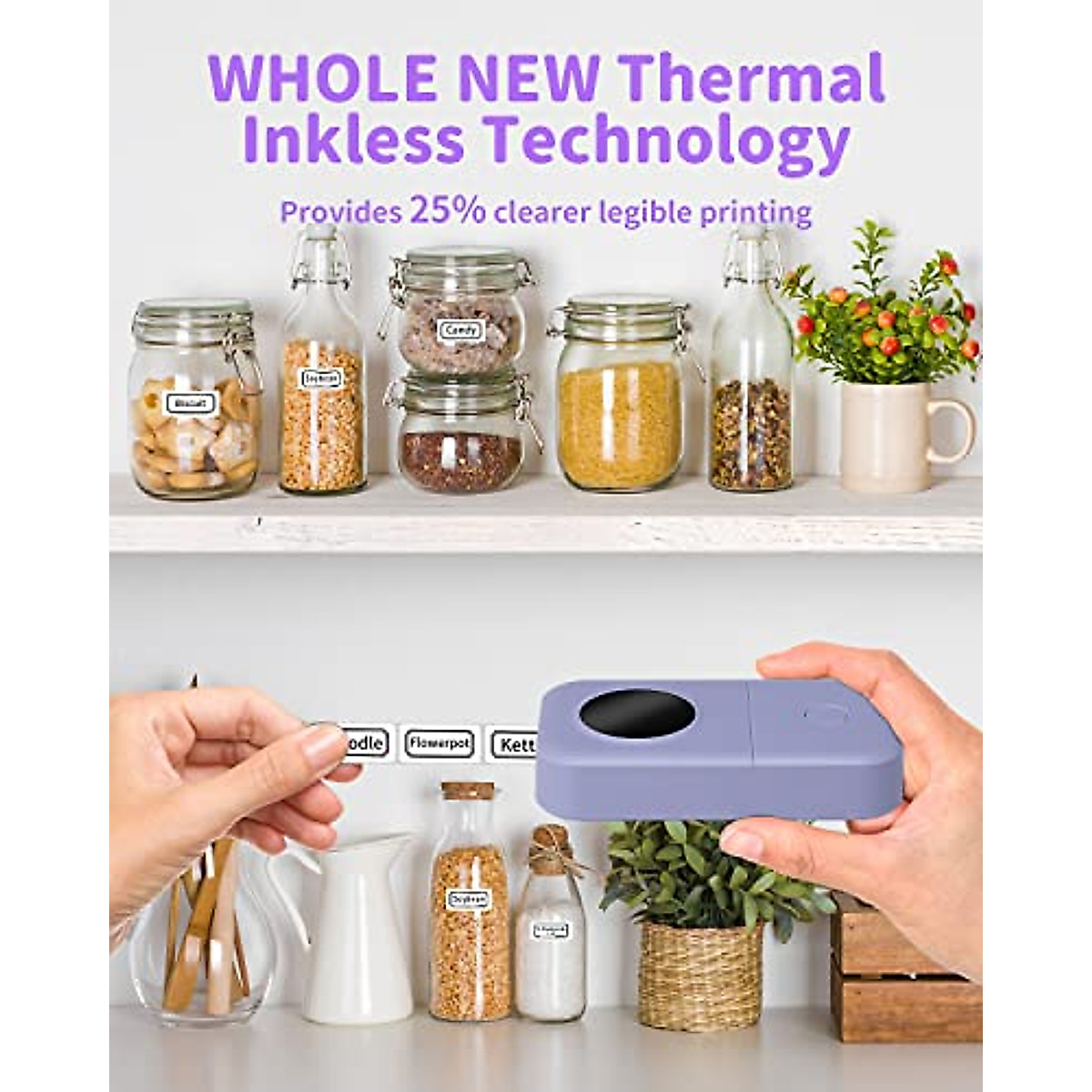 Phomemo Label Makers, D30 Portable Label Printer, Sticker Printer Ideal for School Supplies, Home&Office, Inkless Label Maker Machine with Tape, Multiple Font Styles & Templates, Purple