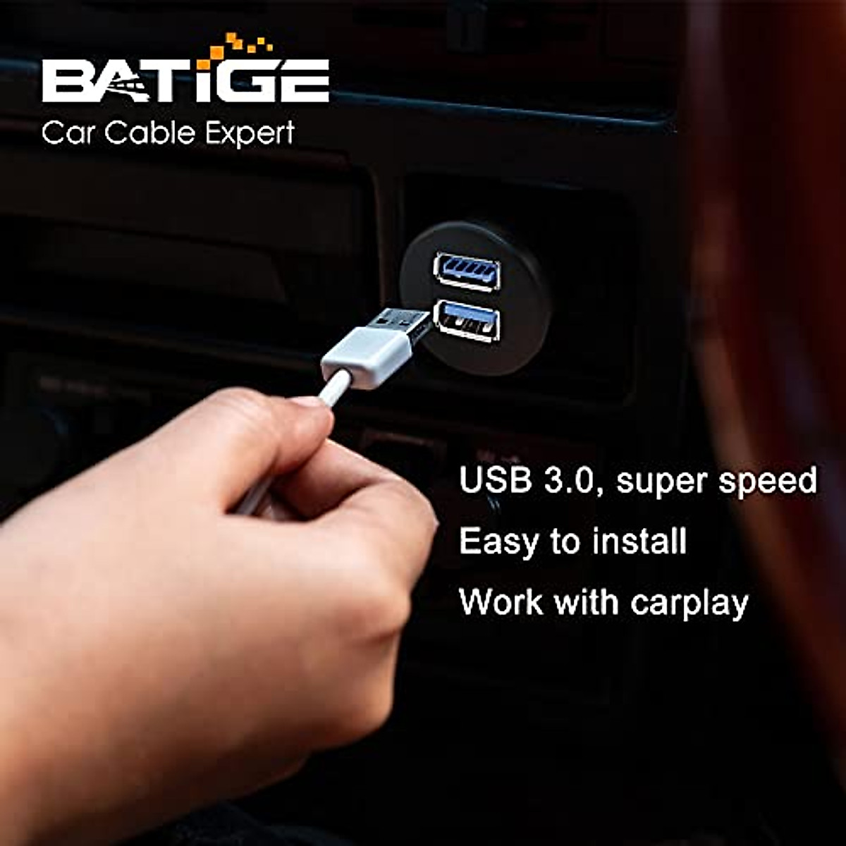 BATIGE 2 Pack Dual USB 3.0 Car Mount Flush Cable USB3.0 Male to Female Car Mount Extension Cable Waterproof for Car Truck Boat Motorcycle Dashboard Panel 3ft