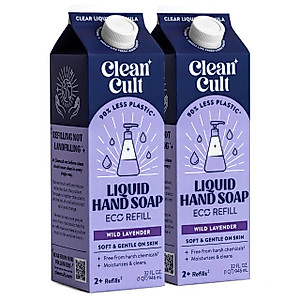 Cleancult Liquid Hand Soap Refills - Moisturizes Dry & Sensitive Skin - Made with Aloe Vera & Lavender Essential Oils - Wild Lavender - Eco Friendly - Paper-Based Packaging - 32 oz/2 Pack