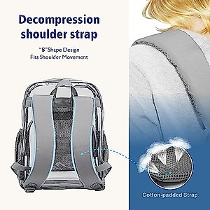 F-color Clear Backpack Heavy Duty - Large Clear Backpacks for School PVC Transparent Clear Bookbag for Work, Security, Stadium, Travel, Women, Men, Grey