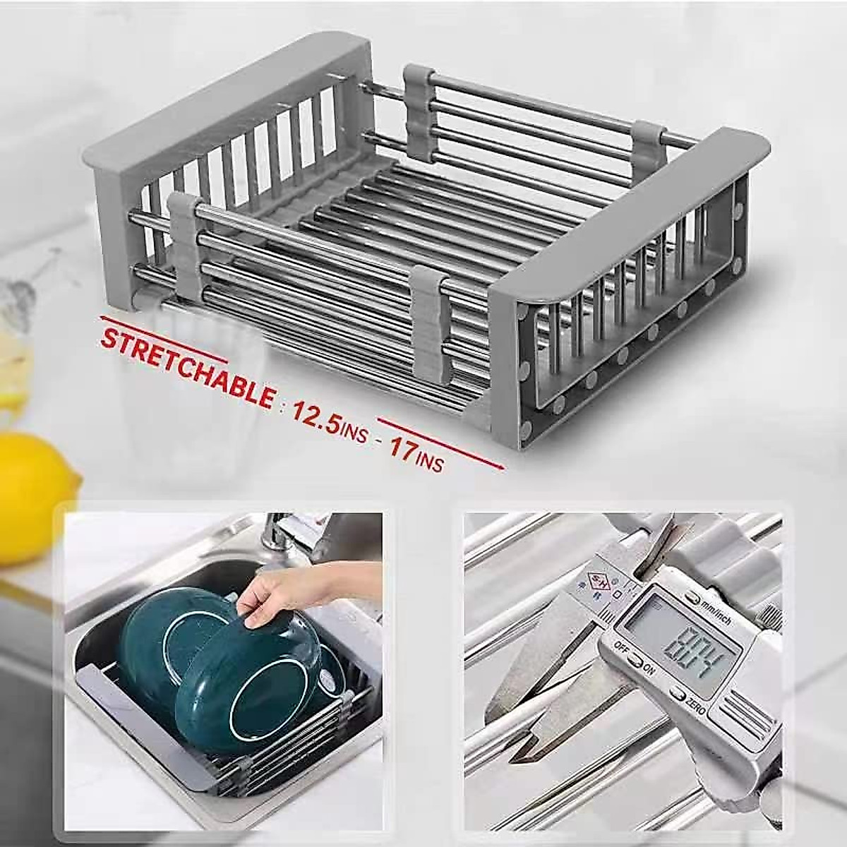 nathnalt Sink Dish Drying Rack. Sink Dish Drying Rack for Vegetables and Fruits. Suitable for 12.6"to 17.5" Square Sinks Upper.