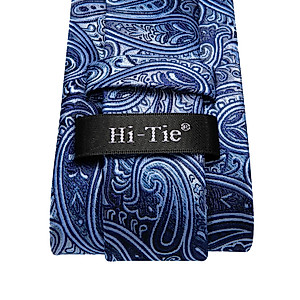 Hi-Tie Silk Paisley Ties for Men Necktie Pocket Square Cufflinks Set Foral Tie Sets Formal Business,Blue