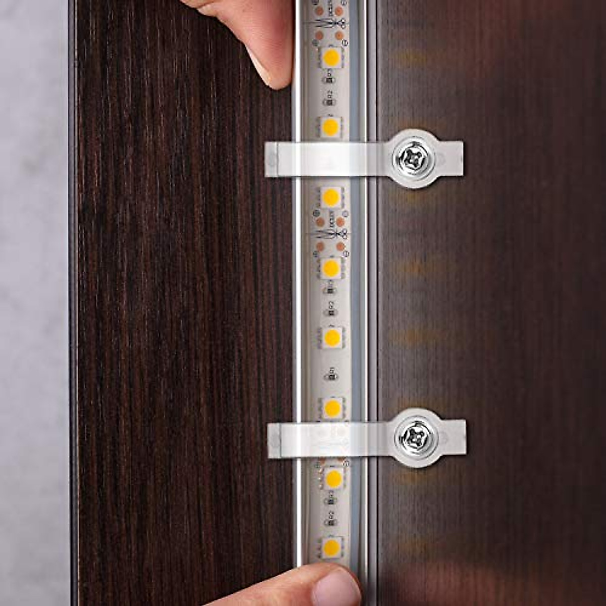 LED Strip Lights Clips Light Mounting Clips One Side LED Light Clips with Screws for 10 mm Wide Waterproof LED Strip Lights (200 Pack, Transparent)