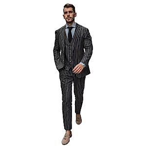 Wangyue Pinstripe Suit for Men 3 Piece Suits Black Formal Wedding Prom Business Suits Birthday Gift for Son Size XXS