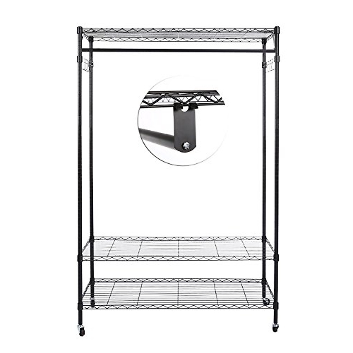 Oliote Rod Garment Rack 3 Tier Metal Wire Shelving Hang Large Rolling Movable Clothes Drying Rack with Lockable Wheels and Pair Side Hooks