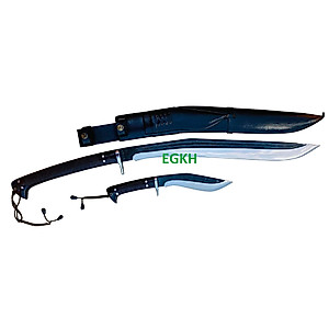 Kukri Factory Outlet Nepal - 21" Traditional Sirupate 2 Chira (Fullers) Rust Free Khukuri, Village Farmers High Carbon Steel Blade Knives