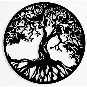 Steel Roots Decor Metal Black Tree of Life Wall Art - Powder Coated Laser Cut Holes - Indoor and Outdoor Home Bedroom or Kitchen Decorations, Modern Wall Sculpture Art Round for Living Room – 18”