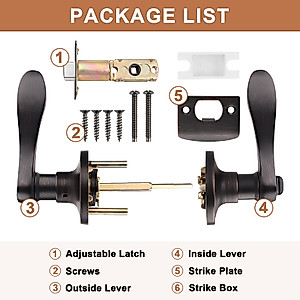 Probrico (5 Pack Privacy Door Lever[Thumb Turn Lock on The Inside],Locking Door Handle Set for Bedroom & Bathroom Doors,Keyless Oil Rubbed Bronze Wave Door Lock, Reversible Right & Left Side Handed