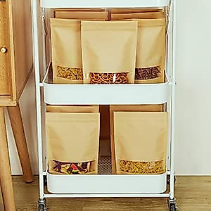 50 Pcs Stand Up Kraft Paper Bags with Window, Resealable Zip Lock Food Storage pouch,dog treat bags,Bakery Bags coffee bags candy bags sealable small business 5.5 x7.9 Inch, (Medium 5.5 * 7.9 Inch)
