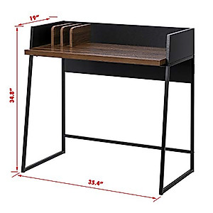 Spirich Small Computer Desk with Hutch 35 inches,Home Office Writing Desk with Hutch for Small Spaces, Walnut Finish