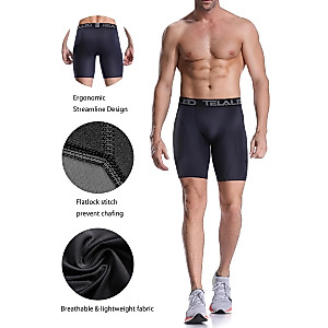 TELALEO 5 Pack Compression Shorts for Men Spandex Sport Shorts Athletic Workout Running Performance Baselayer Underwear Black/Double Blue/Double Gray XXL
