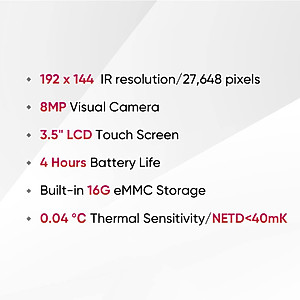 HIKMICRO Pocket 27,648 Pixels IR Resolution Thermal Imaging Camera with 8MP Visual Camera, 25 Hz, Wi-Fi, 3.5" Touch Screen Thermal Imager, 192 x 144, IP54, -4°F~752°F