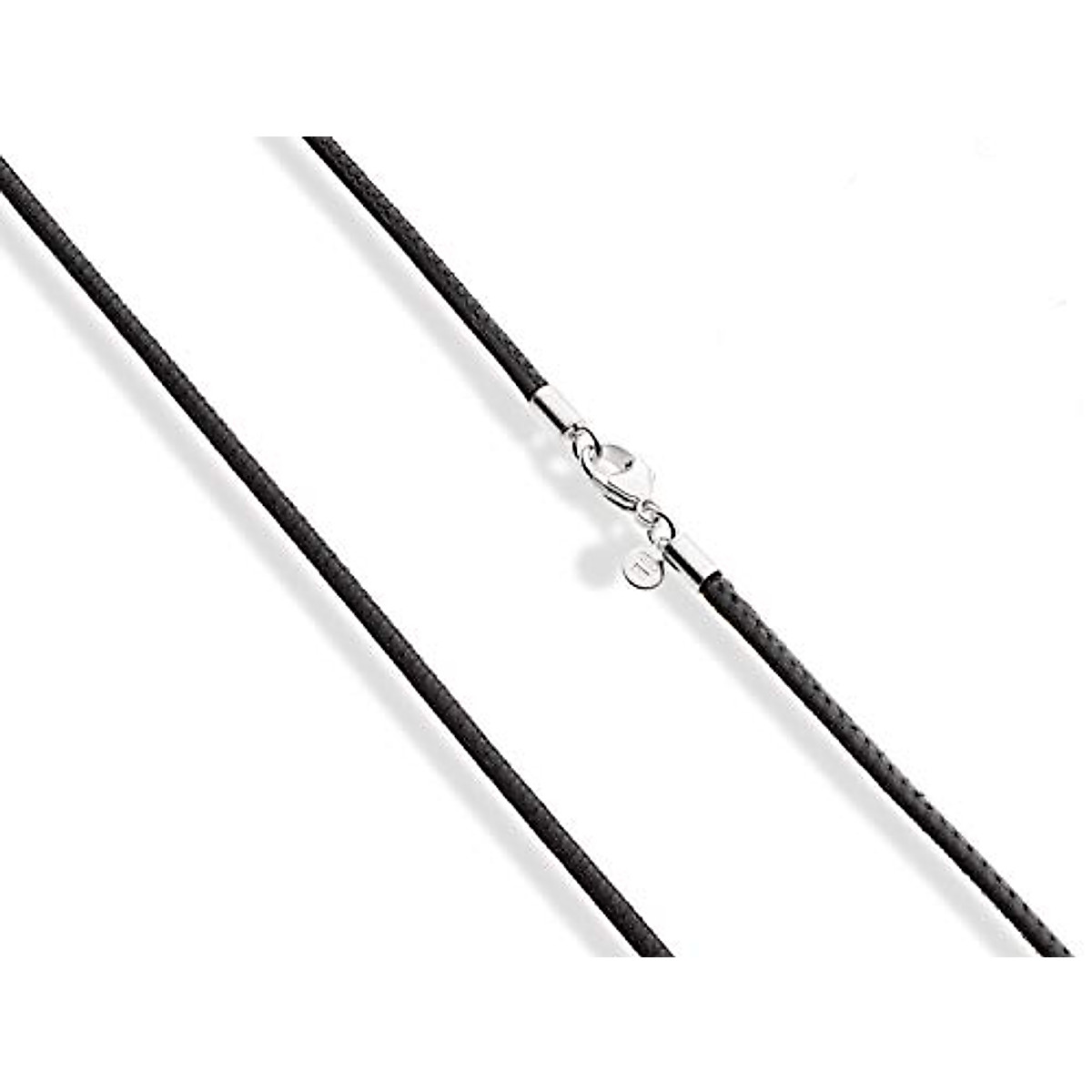 Miabella Genuine Italian 2mm Black or Brown Leather Cord Chain Necklace for Men Women with 925 Sterling Silver Clasp Made in Italy (Black, 22)