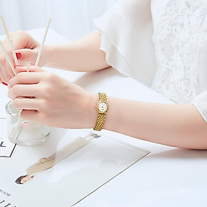 BERNY Gold Watches for Women Vintage Bracelet Wrist Watch Luxury Small Ladies Oval Quartz Watch with Tools Included(White Dial)