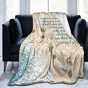 Footprints in The Sand with Quote Novelty Blanket Soft Flannel Fleece Throw Blanket Super Soft Lightweight for Couch 50"X40"