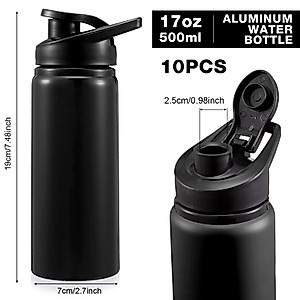 Gandeer 10 Pcs Aluminum Water Bottle 17 Oz Reusable Bike Snap Lid Metal Water Bottle Lightweight Portable Sports Leak Proof Gym for Travel Camping Hiking(Black)