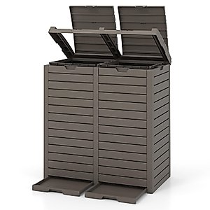 CLEEMAN Dual Outdoor Trash Can, 62 Gallon Trash Bin with Dual Lid & Drip Trays, Garbage Can with Lid Patio Backyard Deck & Kitchen