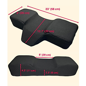 XOLLOZ Pillow For Eyelash Extensions - Curved Memory Foam Lash Bed Pillow With Neck And Back Support, Perfect Pillow For Eyelash Extensions, Two Pockets For Tools On The Sides Of Pillow (Black)