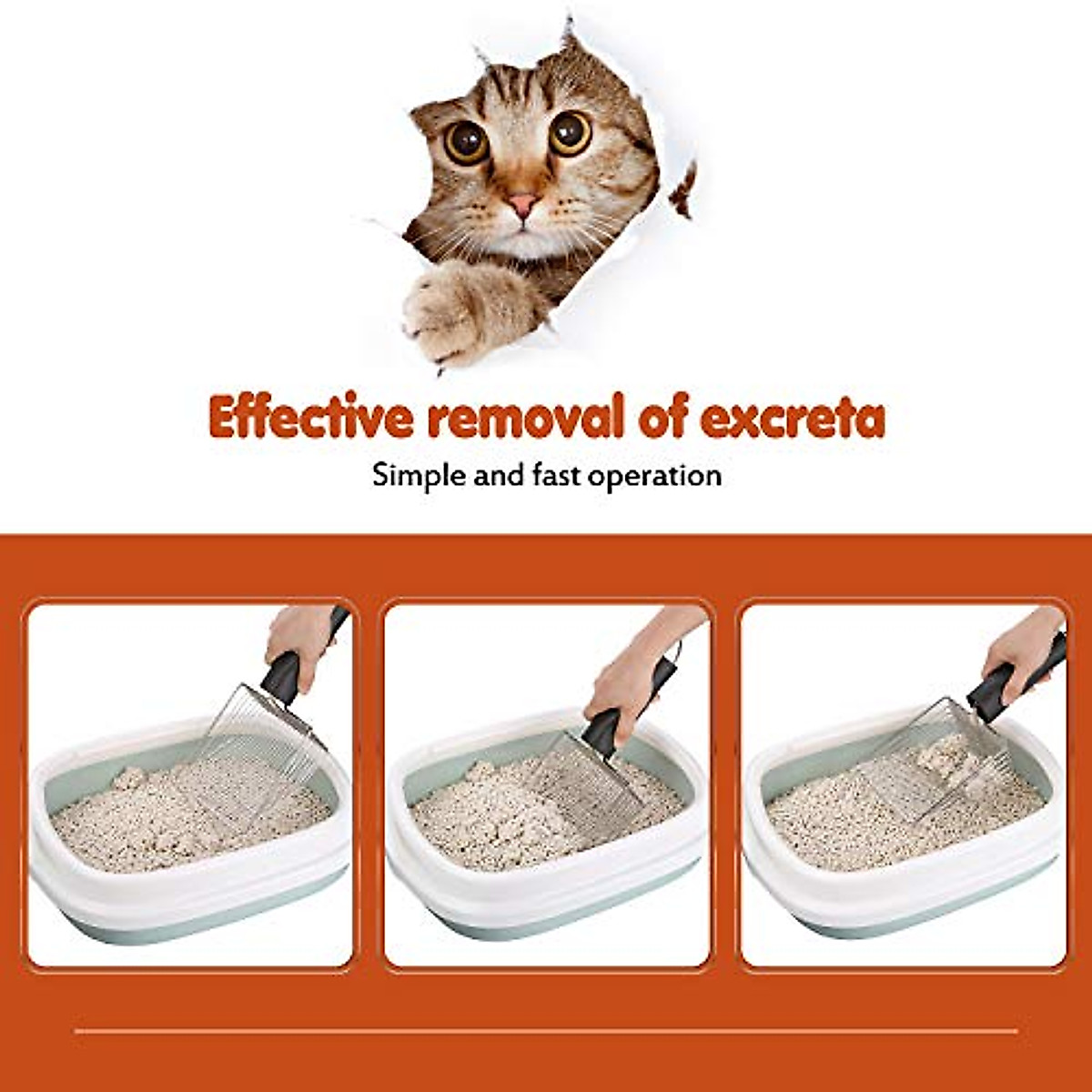 Ownpets Non-Stick Cat Litter Scoop with Foam Handle, Durable Coated Metal Litter Scooper with Deep Shovel, Carabiner & Comfy Foam Grip for Fast Sifting & Instant Cleaning