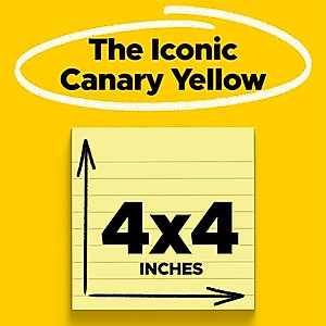 Post-it Super Sticky Notes, 4x4 in, 12 Pads, 2x the Sticking Power, Canary Yellow, Recyclable (675-12SSCP)