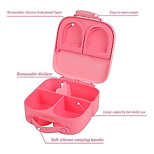 Portable Bento Boxes - Plastic Pink Lunch Box Daycare for Kids, Bento Snack Box for Toddlers Silicone Bento Box Travel Snack Containers for School, 4 Compartments Meal Prep Food Container kids (Pink)