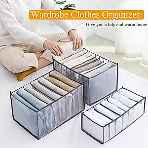 3PCS Washable Wardrobe Clothes Organizer,7 Grids Foldable Visible Closet Organizer Clothes Drawer Mesh Separation Box for T-shirt,Legging,Skirts,Jeans,Kid Clothes
