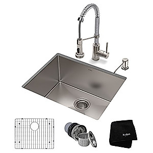 KRAUS 23-inch 16 Gauge Standart PRO Kitchen Sink Combo Set with Bolden 18-inch Kitchen Faucet and Soap Dispenser, Stainless Steel Chrome KHU101-23-1610-53SSCH