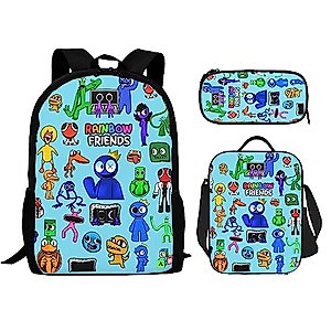AENNA Cartoon Game Backpack Set Boys Girls Bookbag with Pencil Case Lunch Bag for Teens School Picnic Travel