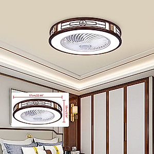 Xuthusman LED Invisible Ceiling Fan Light Round Dimmable Chandelier 3-Speed Invisible Fan 64W w/Remote Control