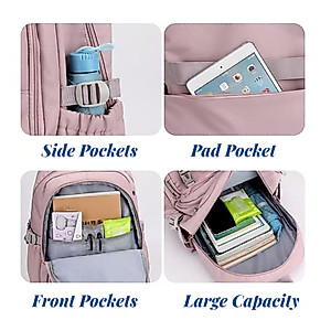 Aesthetic Laptop Backpack Kawaii Backpack Back to School Anti Theft Slim Durable Backpack with Large Capacity (Pink)