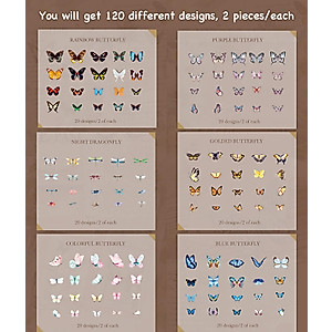 Knaid Butterfly Dragonfly Insects Stickers Set (240 Pieces) - PET Transparent Waterproof Decorative Decals for Scrapbook DIY Crafts Album Bullet Journal Planner Water Bottles Phone Cases Laptops