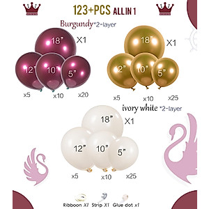 kozee burgundy and gold balloon garland arch kit 127Pcs double stuffed Maroon and gold balloons ivory Balloon arch for 2024 graduation Birthday Party Bridal shower Decorations