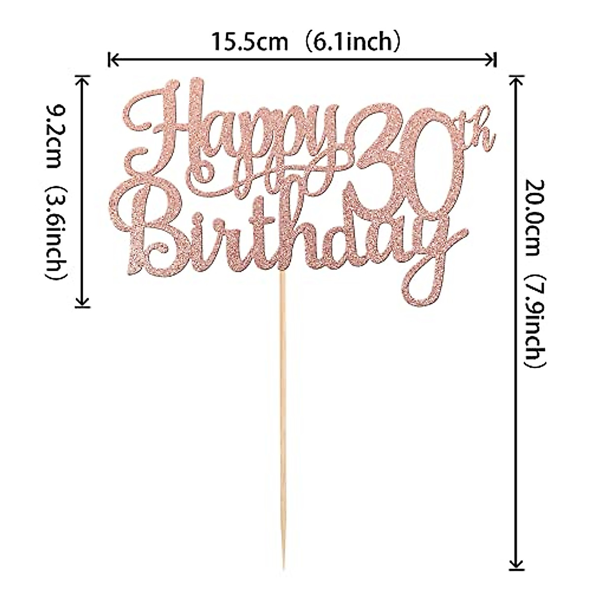 1 PCS Happy 30th Birthday Cake Topper Glitter Cheers to 30 Years Birthday Cake Pick 30 Fabulous Cake Decoration for Happy 30th Birthday Anniversary Party Decorations Supplies Rose Gold