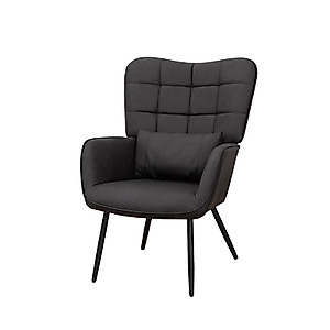 MFFM Leather Armchair, Modern Accent Chair High Back, Living Room Chairs with Metal Legs and Soft Padded, Sofa Chairs for Home Office,Bedroom,Dining Room