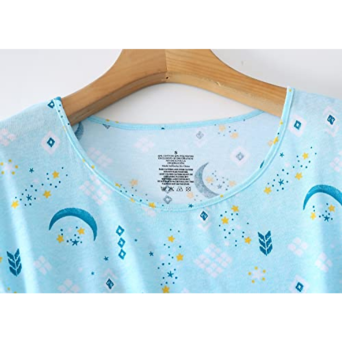 PNAEONG Women’s Pajama Set - Cotton-Blend Short-Sleeve Loose Top with Matching Capri Bottoms SY215-Blue Moon-XL