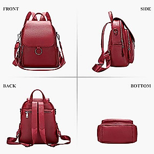 ALTOSY Women Leather Backpack Purse Fashion Convertible Ladies Shoulder Bag with Flap (S96 Wine Red)