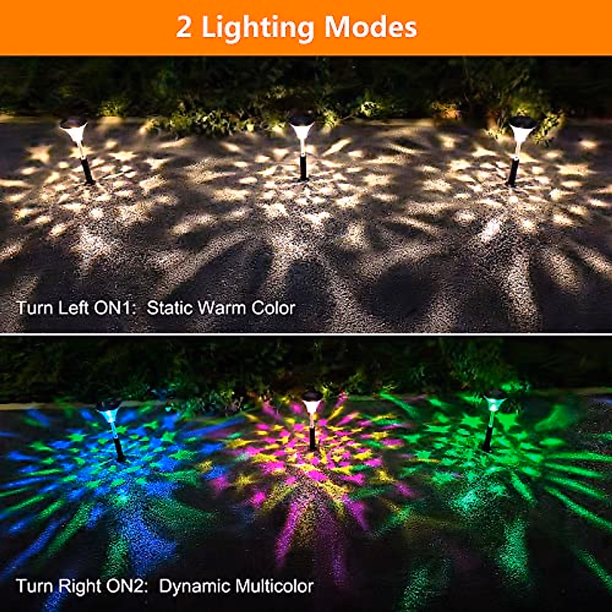 Nenkidi Bright Solar Powered Pathway Lights, 8 Pack Solar Lights Outdoor Garden Waterproof, Led Landscape Lighting Decorative for Path Yard Lawn Walkway Patio Fence Warm White&Dynamic Multicolor