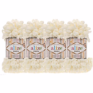 4 skn/Ball Alize Puffy Baby Big Loop Blanket Yarn 100% Micropolyester Soft Yarn 400gr 39.3 yds (62-Cream)