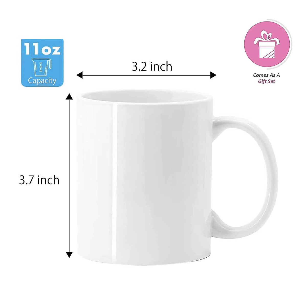 Holywarm Sublimation Mugs, White Coffee Mugs 11oz Sublimation Coffee Mugs AAA Coating Ceramic Mugs with Large Handle, Sublimation Blanks White Mugs Coffee Mug Set with Gift Boxes (6)