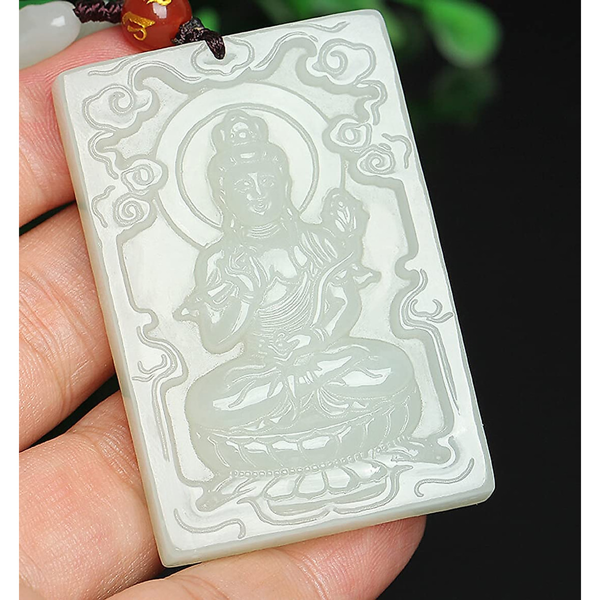 c1lint7785631 Women's Necklaces Men's Necklace Superb Sculpture White jade Dragon Kwan-yin Guan Yu Warrior Guangong Hold Knife Knight Bodhisattva Buddha Necklace Pendant