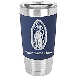 LaserGram 20oz Vacuum Insulated Tumbler Mug, Virgen de Guadalupe, Personalized Engraving Included (Silicone Grip, Navy Blue)