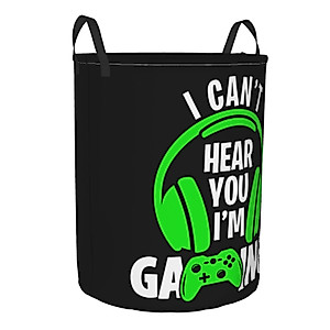 Headphones And Gamepad Round Laundry Hamper Storage Basket Toys Clothes Organizer Bin For Home Bathroom Bedroom Dorm Nursery, 62L