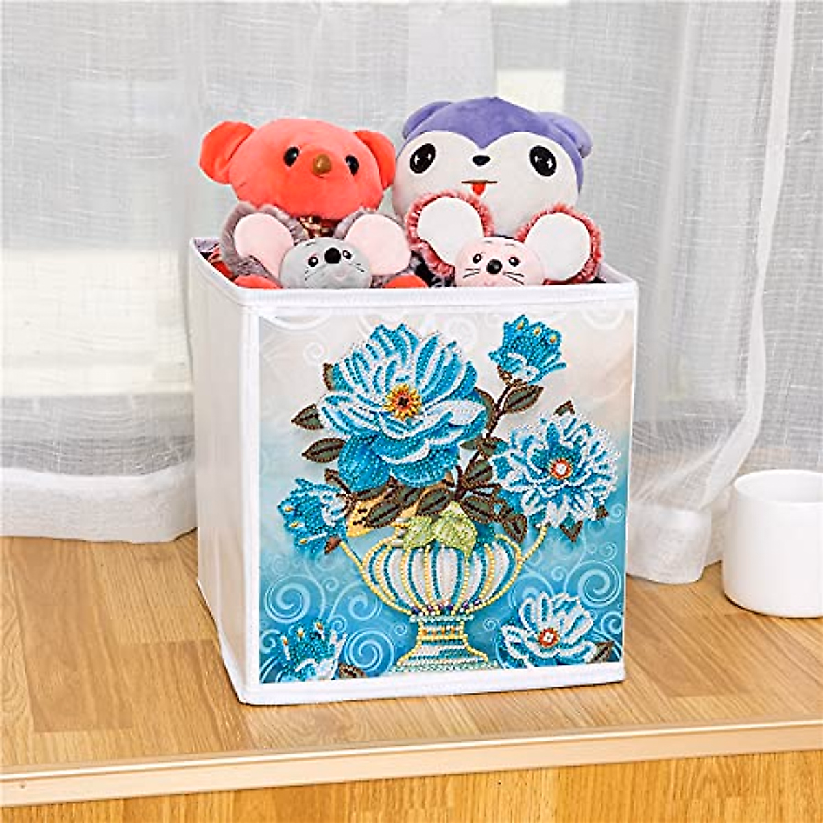 DIY Diamond Painting Storage Cubes Organizer Container Kits, Folding Storage Box with DIY Diamond Painting Art Craft Kits for Desktop Toys Sundries Pantry Closet, Toys, Bedroom Organizer.