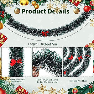 6.6 Feet Christmas Garland, CandyFouse Christmas Garland for Stairs Railing, Bowknot Garland Christmas Decorations for Tree in Home Indoor Outdoor, Holiday Wedding Party Supplies (Red)