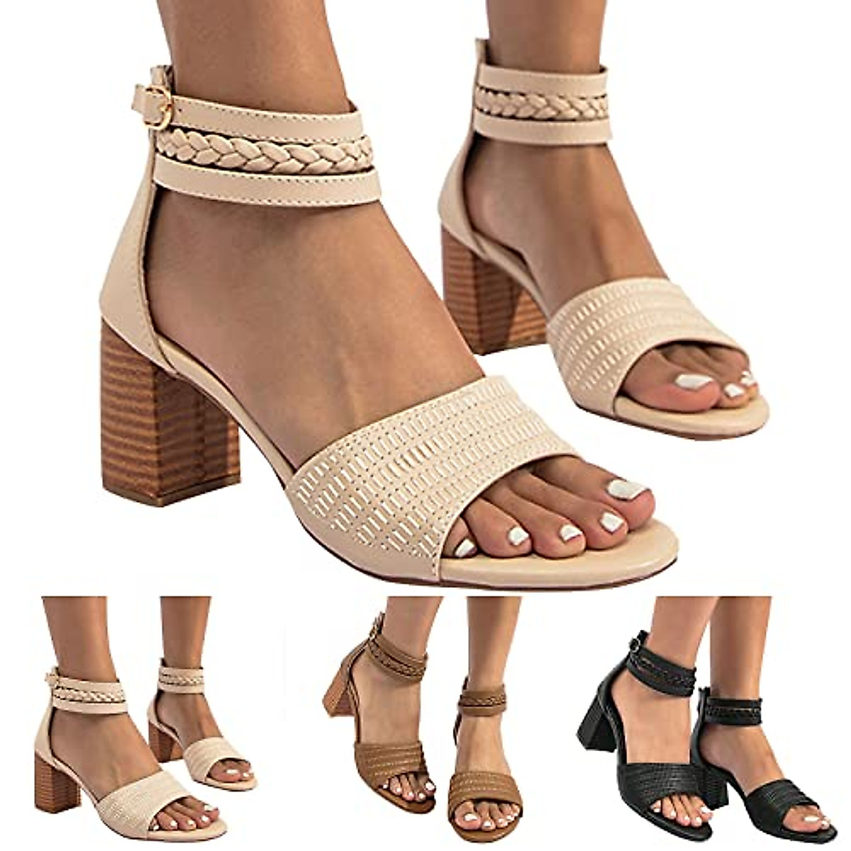 Lace up Sandals for Women Sexy Sandals Summer Versatile Thick Heel Square Heel Non Slip Buckle Strap Shoes (White, 6.5)