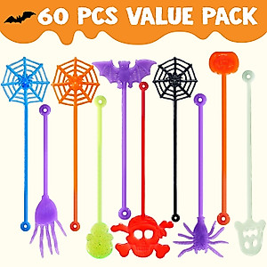 JOYIN 60 PCS Halloween Stretchy Sticky Toys, Slap Sticky Hands s Bulk for Kids Gift, Pumpkin, Ghost, Spider, Skeleton, Party Favors Classroom Game Prizes, Halloween Goodie Bags Stuffers