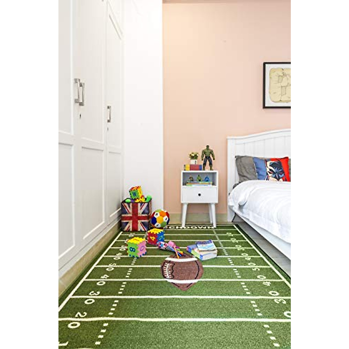 Furnish My Place 705 Solid Football 3'3"x5' Dalyn Rug, All Star Football Ground, Play Area Rug for Kids, Football Field Ground Rectangle, Anti Skid Rubber Backing, Green