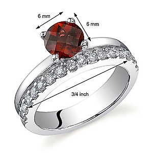 PEORA Garnet Promise Ring in Sterling Silver, 1 Carat Round Shape, Comfort Fit, Size 6