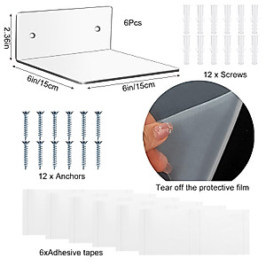 Wenqik Acrylic Floating Shelves for Wall 6 x 6 Inch Display Wall Shelf Clear Hanging Shelves with Adhesive Tape and Screw for Bathroom Bedroom Living Room Office Storage Decoration(6 Packs)