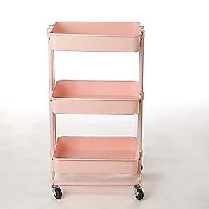 Urban Lifestyle Plastic 3 Tier Rolling Storage Cart, Blush